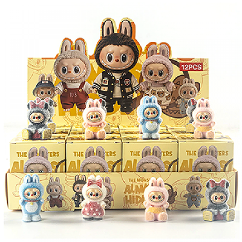 12 Pcs Kawaii The Monsters Labubu Almost Hidden Flocking Doll Blind Box